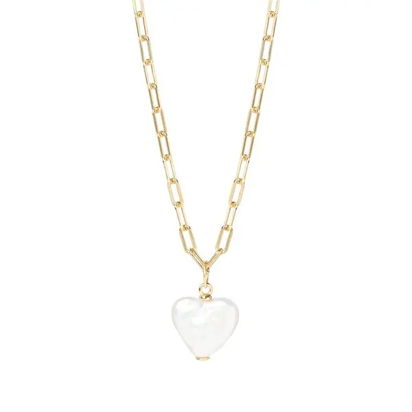MURU Pearl Heart Paperclip Necklace - Gold