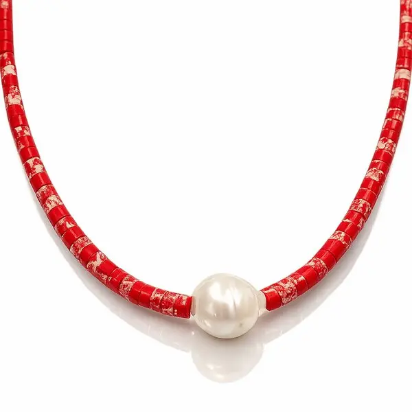 THE PHEIA Natural Stone Pearl Necklace - Red