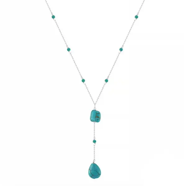 SHADED THE LABEL Silver / Blue Olyssa Turquoise Silver Droplet Necklace - Silver/blue
