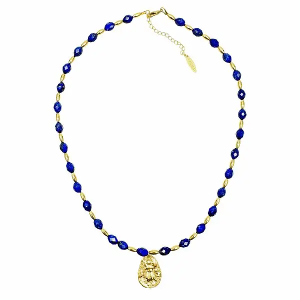 FARRA Lapis With Coin Pendant Necklace - Blue