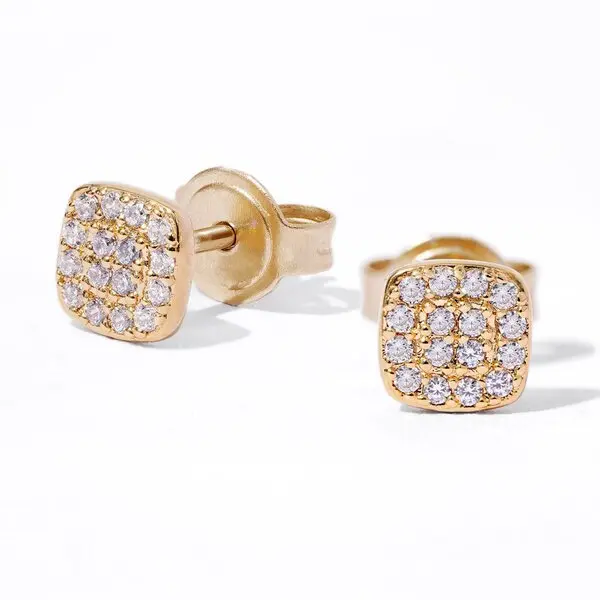 DIAMONBLISS Square Shape Pave Dainty Earrings, Yellow - Gold