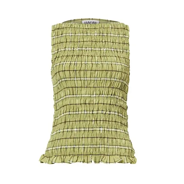 AMY LYNN Shirred Plaid Tube Top - Green