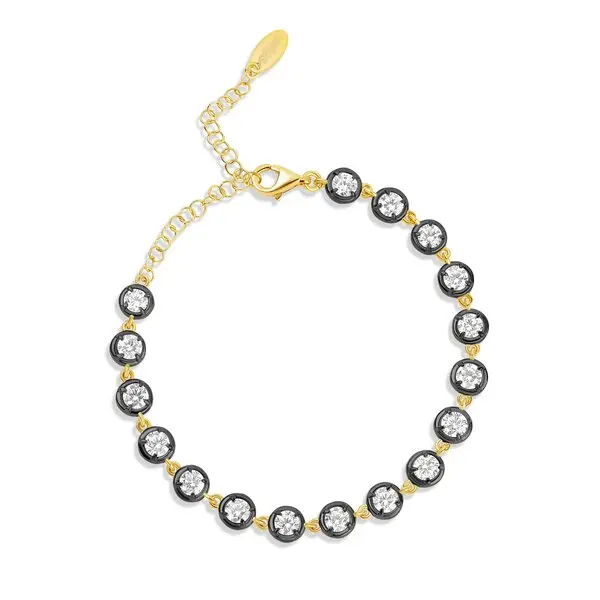 SHYMI Gold / Black Round Victorian Style Tennis Bracelet Black Rhodium - Gold/black