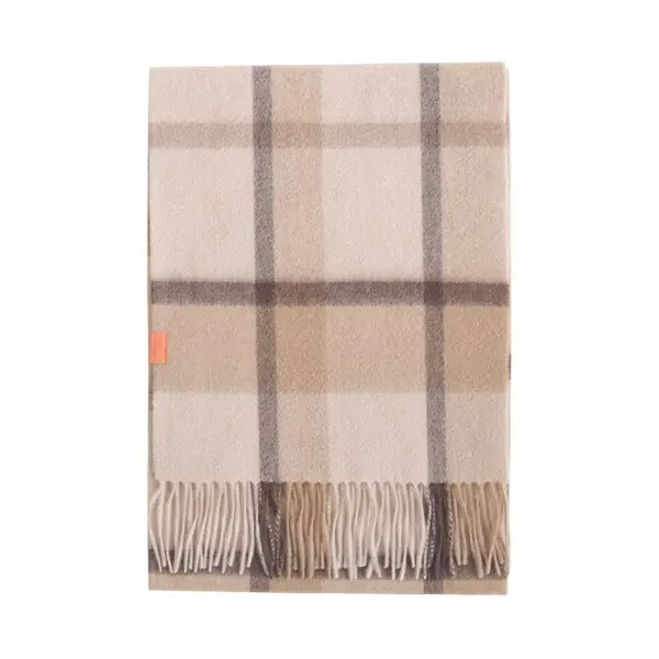 LOST PATTERN Plaid" Cashmere Scarf Coffee Cream - Brown