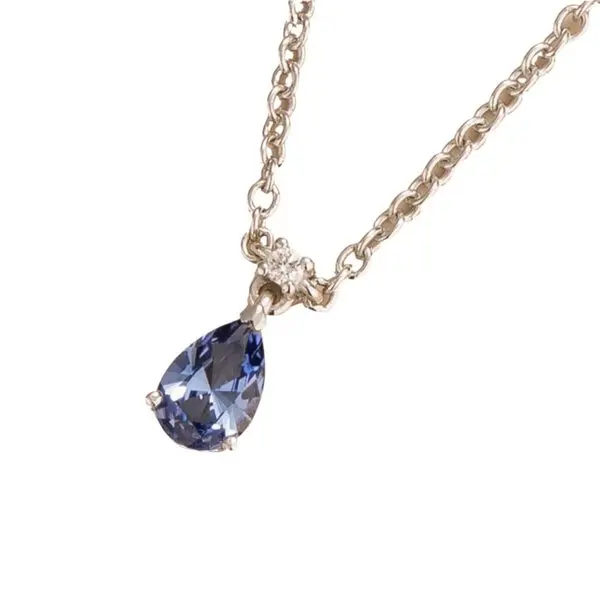 JUVETTI  Blue / White Ori Small White Gold Pendant Necklace Pastel Blue Sapphire & Diamond - Blue/white