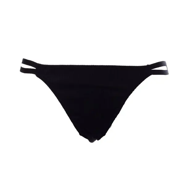 AROMATIQUE Smooth Ribbed Cotton Thong– Double Strap Detail - Black