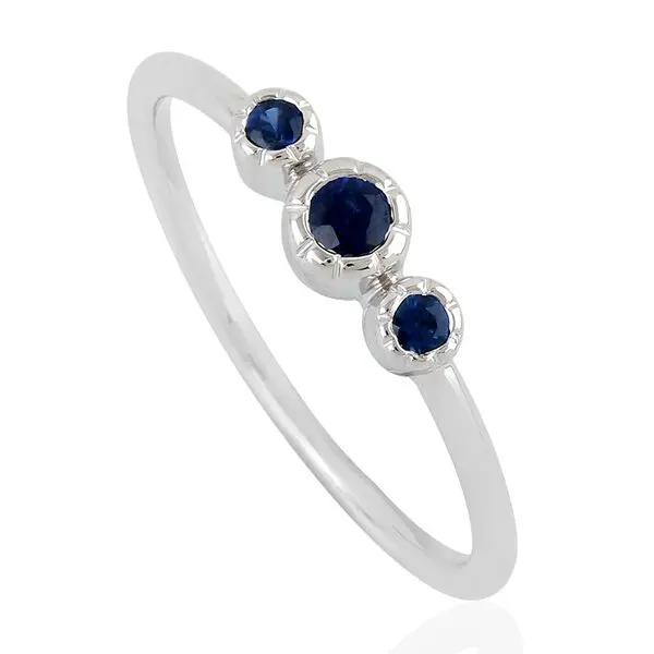 ARTISAN Blue / White Three-stone Blue Sapphire Ring In 18k White Gold - Blue/white