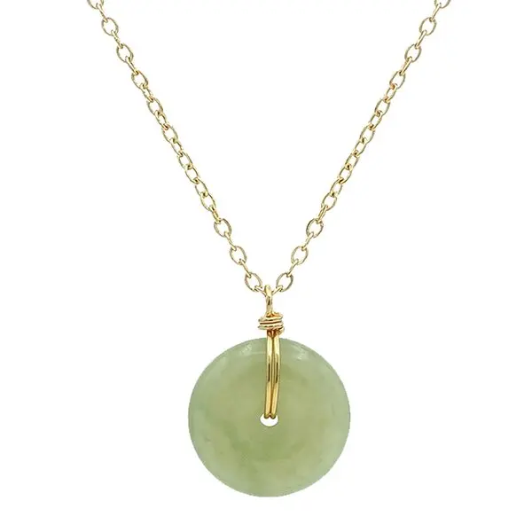 SEREE Gold / Green Coin Green Jade Hollow Necklace - Gold/green