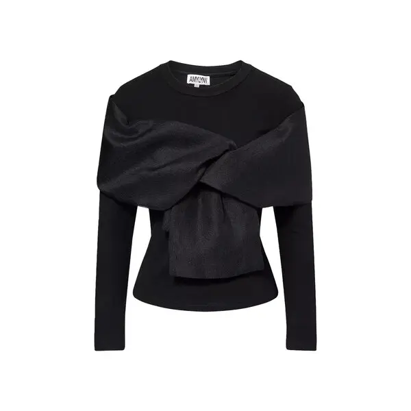AMY LYNN Helena Long Sleeve Top With Organza Bow Detail - Black