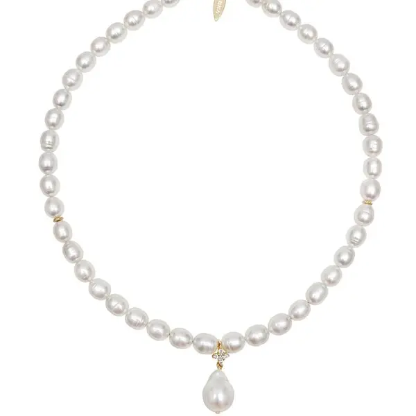 FARRA Must-have Freshwater Pearls With Baroque Pearl Pendant Necklace - White