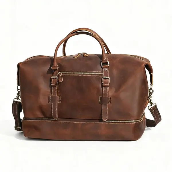 TOURI Genuine Leather Duffel With Suit Compartt Dark - Brown