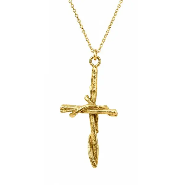 MOTHER NATURE JEWELRY Handmade Olive Tree Twig Cross Pendant Necklace - Gold