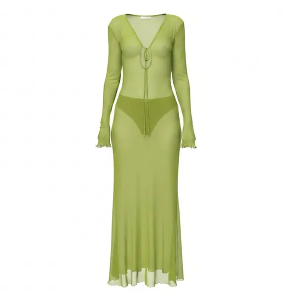 ALOMA STUDIO Améthyste Maxi Mesh Dress Olive - Green
