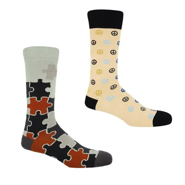 PEPER HAROW - MADE IN ENGLAND Peace Beige & Jigsaw Grey Socks Bundle - Brown