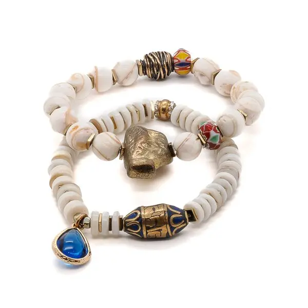 EBRU JEWELRY Gold / White Ethnic Fashion Bracelet Set White - Gold/white