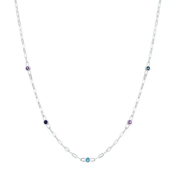 DINNY HALL Silver / White / Blue Coloured Gemstone Silver Chain Necklace - Silver/white/blue
