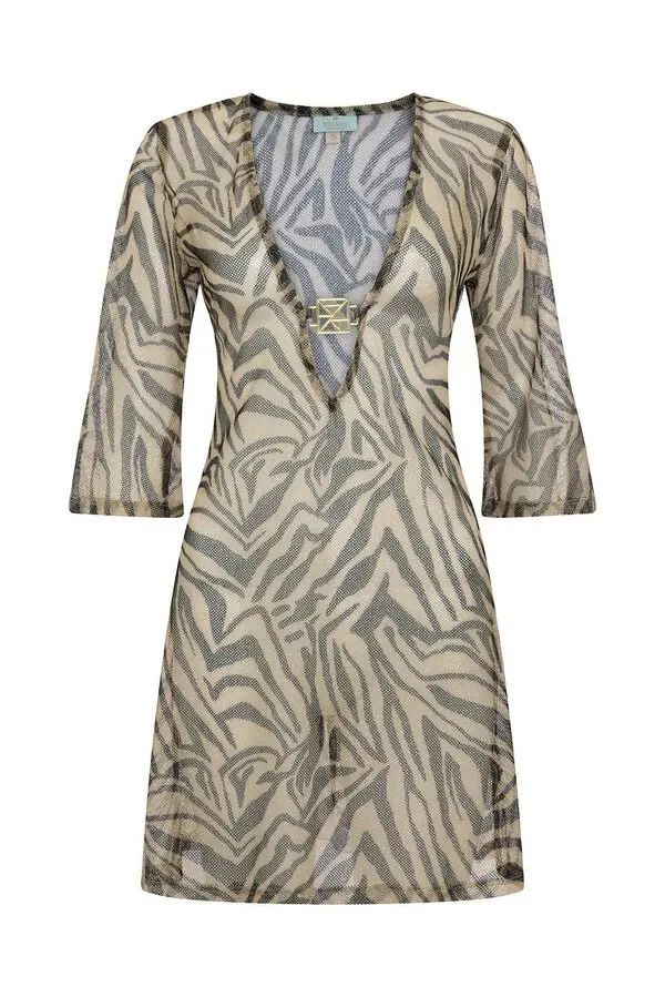 LEYLA MAYA Neutrals / Maya Beach Dress Animal Print - Black
