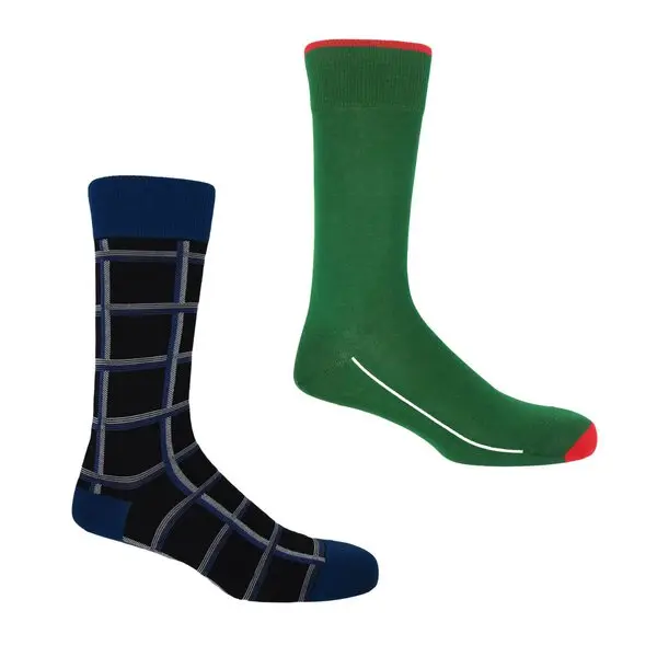 PEPER HAROW - MADE IN ENGLAND Emerald Square Mile & Check Socks Two Pack - Black
