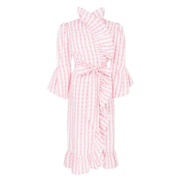 LISA THE LABEL La La Lady Long House Coat With Ruffle Detail - Pink