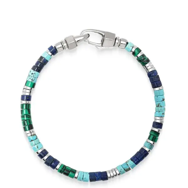 NIALAYA JEWELRY Blue / Silver Riviera Ocean Heishi Bracelet - Blue/silver