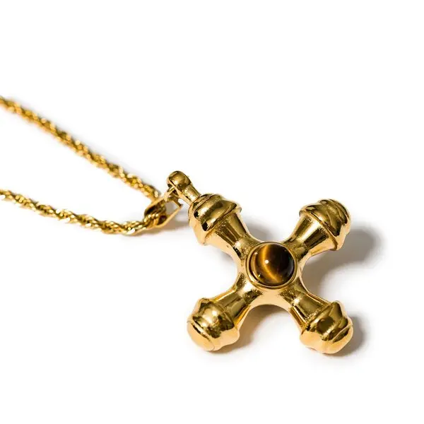 KYBELE STUDIO Byzantine Cross Tiger Eye Necklace In Gold - Brown