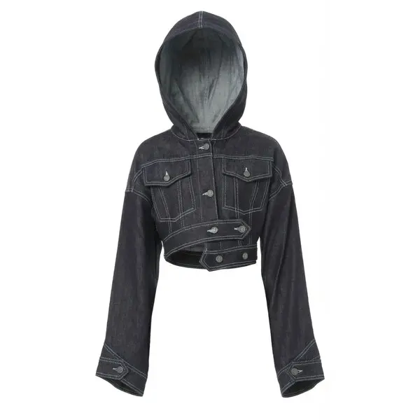 GAO REPUBLIC Jacket Cropped Hooded Denim Indigo - Blue