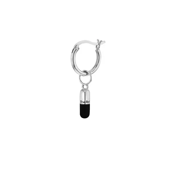 TRUE ROCKS Black / Silver Black Enamel & Sterling Silver Mini Pill Charm On Silver Hoop - Black/silver