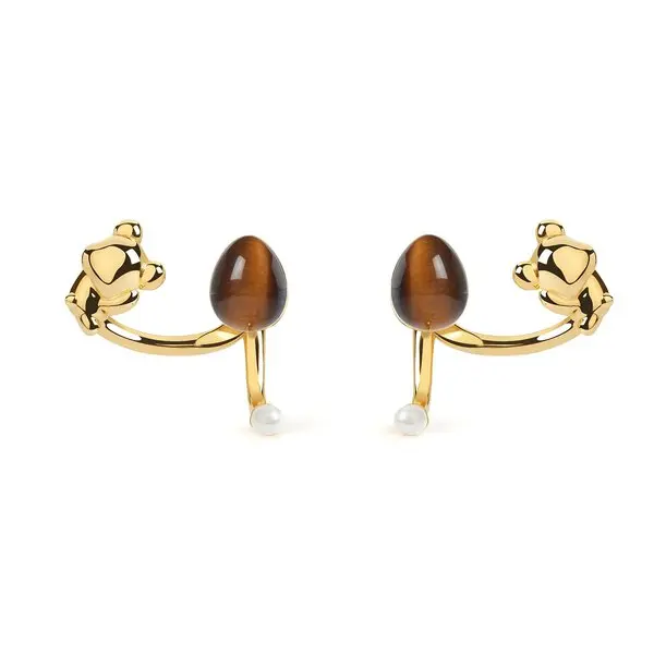 FREQNC ATELIER Cuddly Bear Earrings Tiger Eye Ear Jackets - Brown