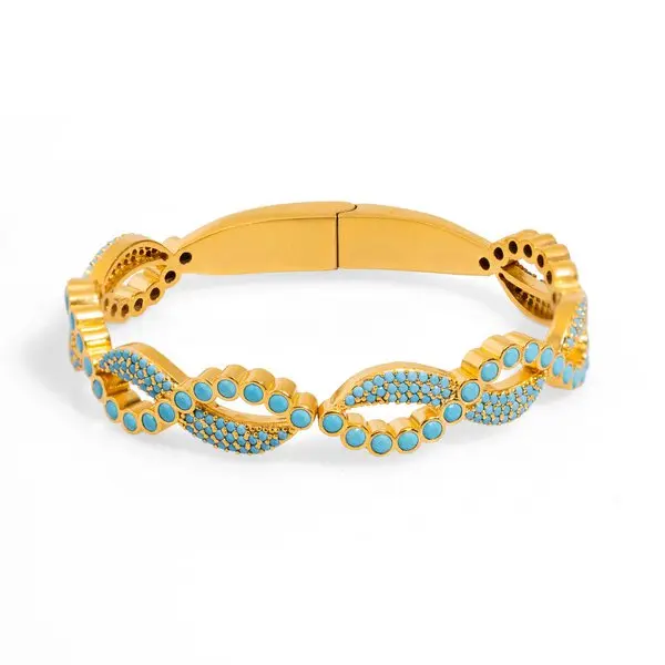 EBRU JEWELRY Gold / Blue Modern Style Turquoise Gemstone & Gold Bangle Bracelet Turquoise - Gold/blue