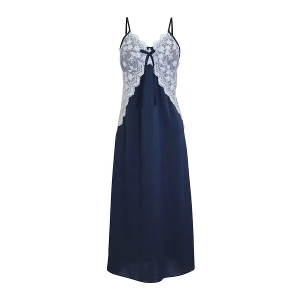 LUNALUZ Audrey Satin Sleeveless Bra-cup Slip Nightdress - Blue