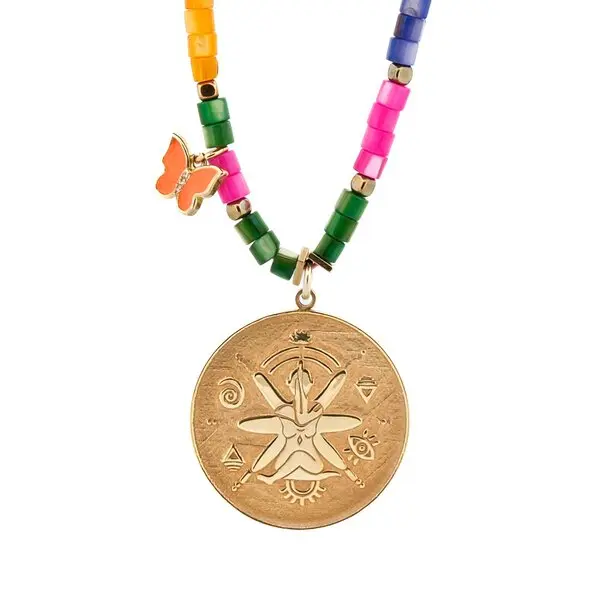EBRU JEWELRY Spiritual Symbol Pendant Colorful Beaded Necklace Multicolor - Gold