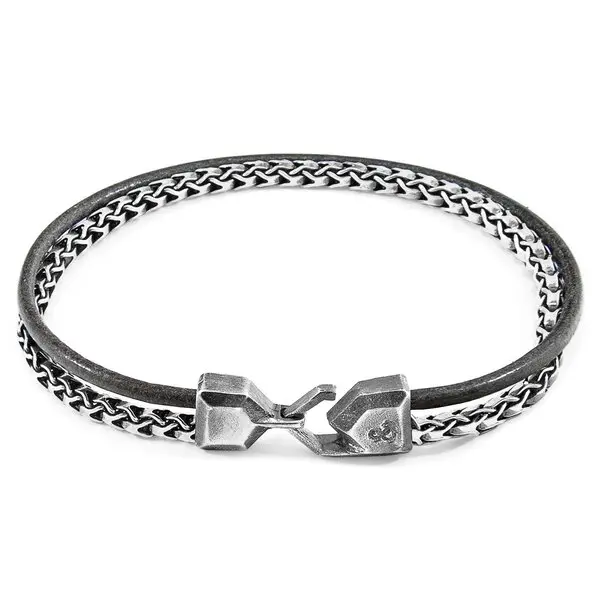 ANCHOR & CREW Shadow Bowspirit Mast Silver & Round Leather Bracelet - Grey