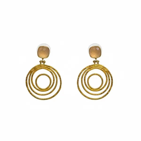 SILVER & ELEGANT Celestial Harmony Peach Gemstone Thick Plated Bronze Earrings - Gold