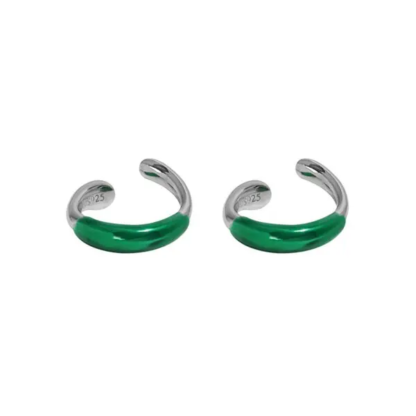BERMUDA WATCH COMPANY Silver / Green Sian Green Enamel Ear Cuffs Set - Silver/green
