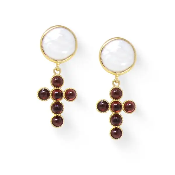 VINTOUCH ITALY Gold / Red Hope Gold-plated Garnet Cross Earrings - Gold/red
