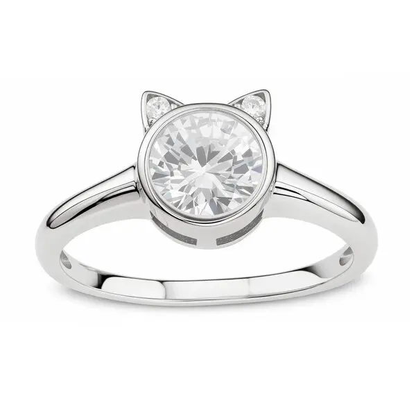 KYLIE HARPER Bezel-set Diamond Cz Kitty Cat Ring In Sterling - Silver