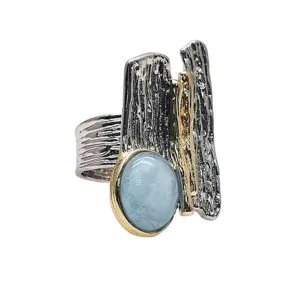 FARRA Aquamarine Stone Setting Platinum Statet Ring - Blue