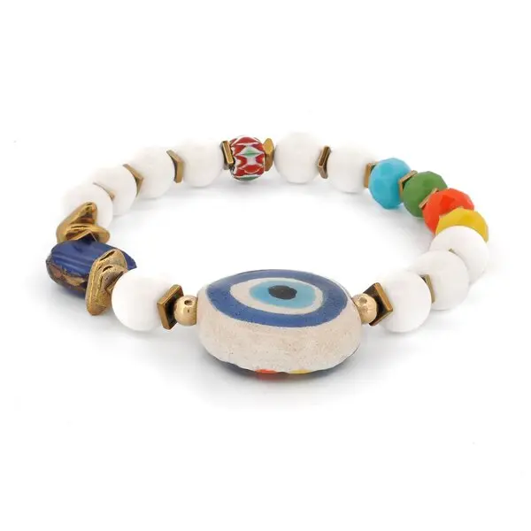EBRU JEWELRY White / Red / Blue Reversible Evil Eye Beaded Summer Bracelet Multicolor - White/red/blue