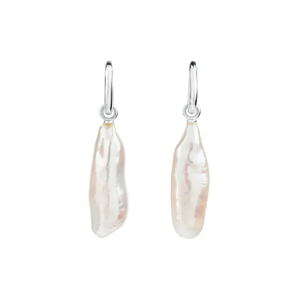 ORA PEARLS Aetia Long Baroque Pearl Hoop Earrings Large - Silver