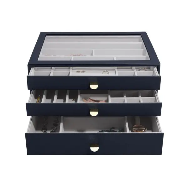 STACKERS Supersize Navy Pebble Set Of Three Drawers - Blue