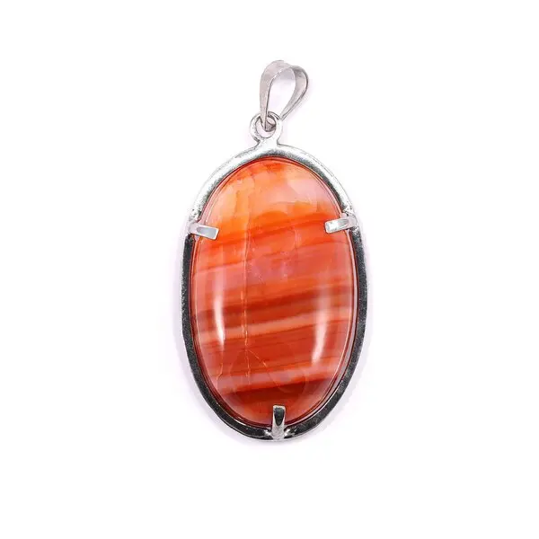 MINERALGEMS ✩ STUDIO Striped Carnelian Pendant With Sterling Silver Chain - Orange