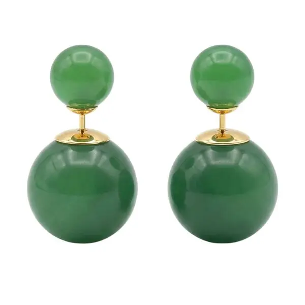 SEREE Orbit Duo Double Ended Jade Stone Stud Earrings - Green