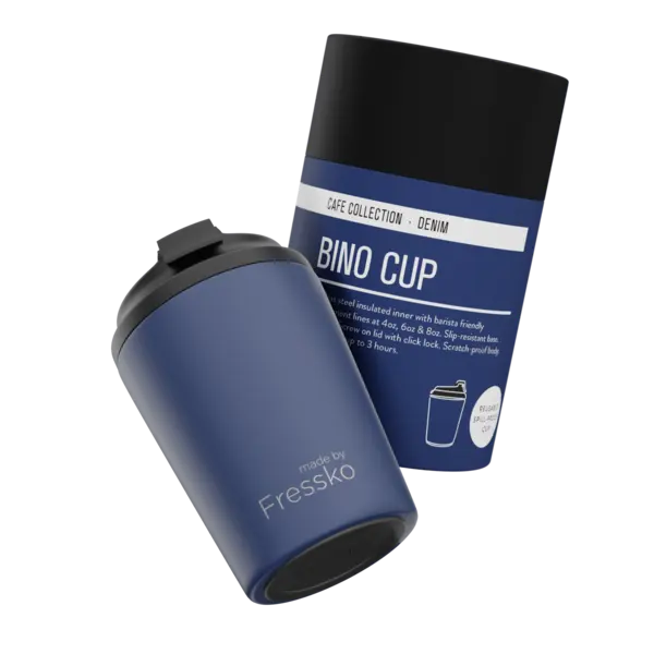 Fressko Bino 8oz / 227ml Reusable Coffee Cup, Stainless Steel Denim - Blue