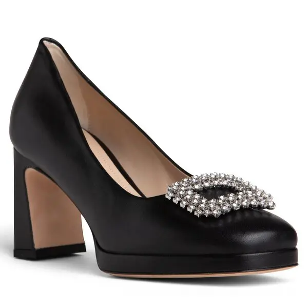 BEAUTIISOLES BY ROBYN SHREIBER Cletine Leather With Rhinestones Platform Evening Pump - Black