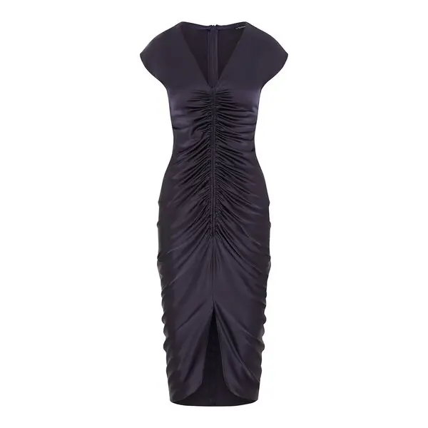 THE SUMMER EDIT Rudi Silk Ruched Dress Navy - Blue