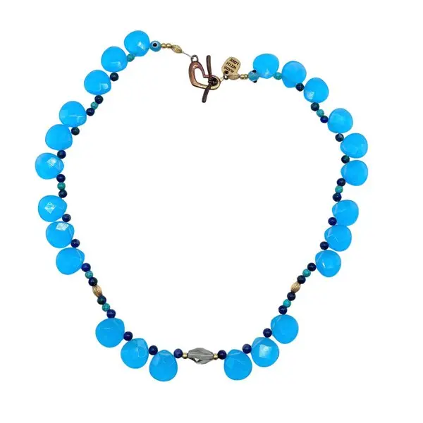 AMY DELSON JEWELRY Blue / Gold / Grey Cleo Blue Lapis, Turquoise And Glass Necklace - Blue/gold/grey