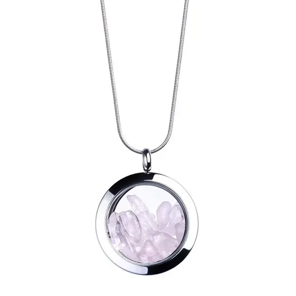 MY LITTLE NATURE Pink / Silver Rose Quartz Necklace -birthstone Necklace Rose Quartz Crystal Pendant - Pink/silver