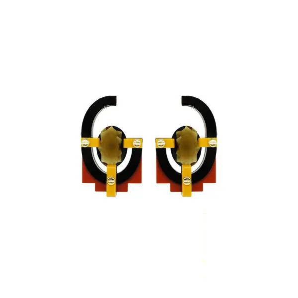 GISSA BICALHO Handmade Acrylic Earring With Oval Cut Stone Mustard
