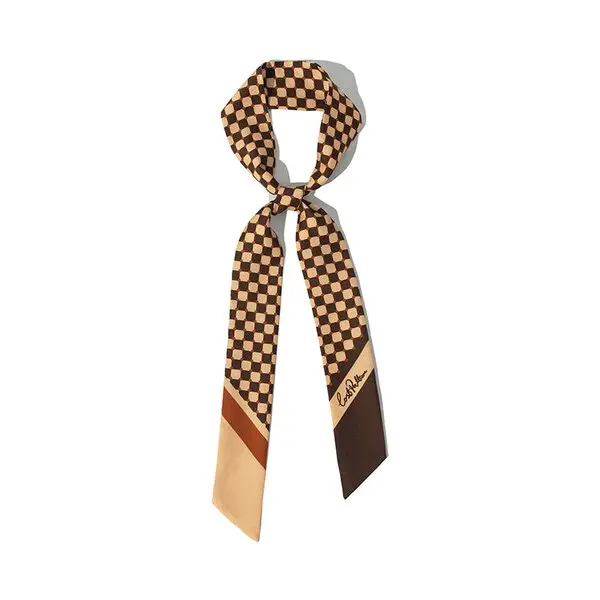 LOST PATTERN Checkerboard" Twilly Scarf Coffee - Brown