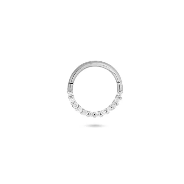 ZOHREH Diamond Pavé Daith Hoop 9k White Gold - Silver